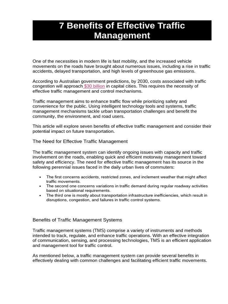 Role of Reduced Traffic Congestion | PDF | Public Transport | Traffic ...