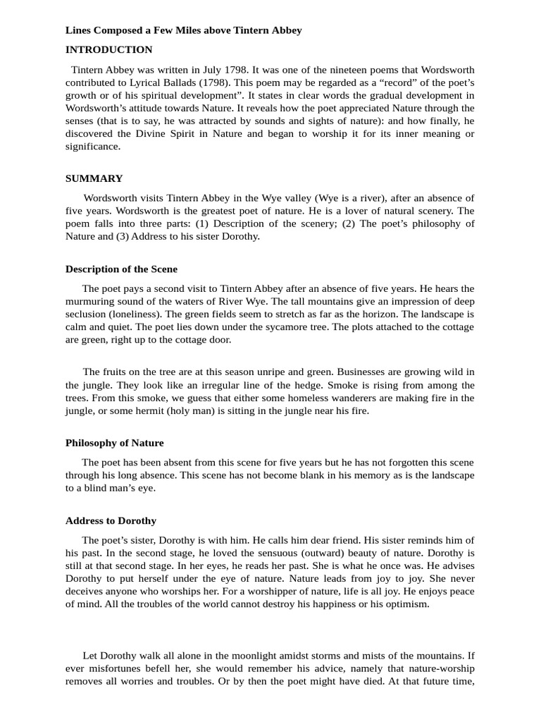 Lines Composed A Few Miles Above Tintern Abbey | PDF