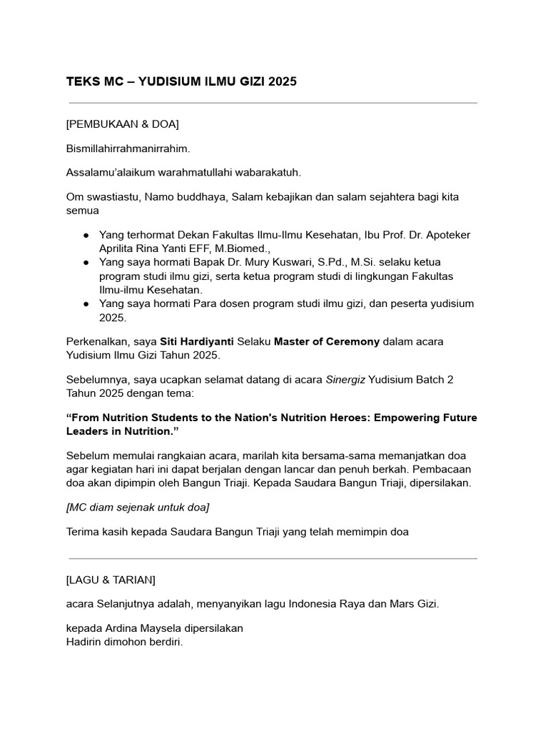 Teks MC Yudisium Batch 2 | PDF