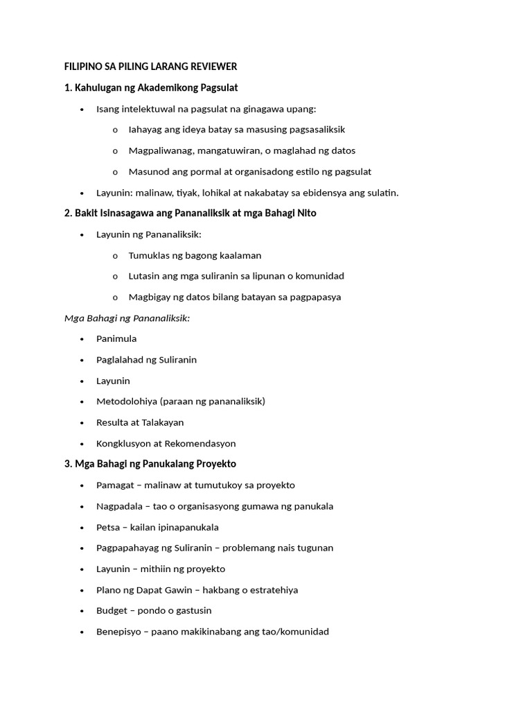 Filipino Sa Piling Larang Reviewer | PDF