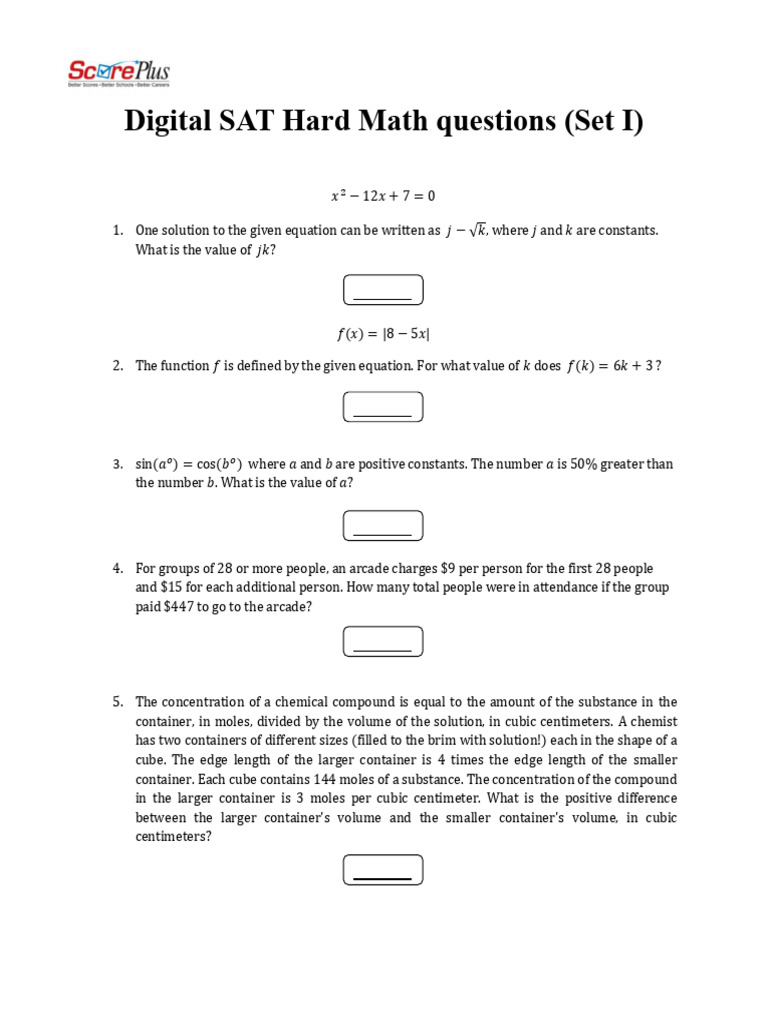 Hard SAT Math Questions | PDF | Area | Sphere