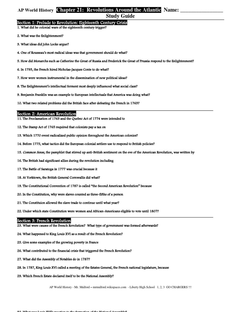 AP WH Chapter 21 - Study Guide | PDF | American Revolution | French ...