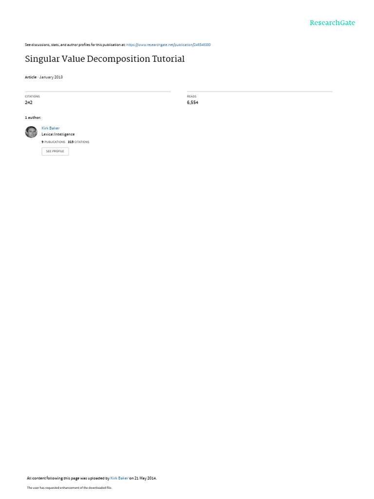 Singular Value Decomposition Tutorial | PDF | Eigenvalues And ...