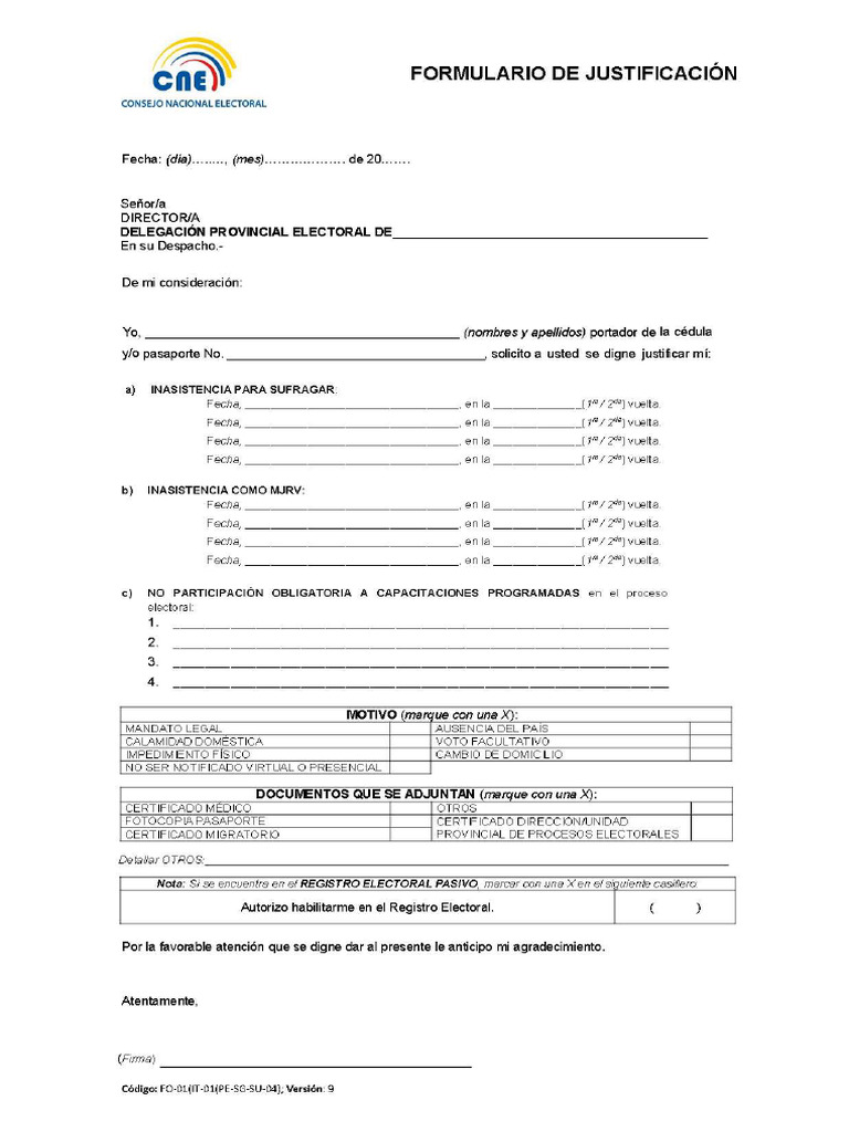 Cne Justificacion | PDF