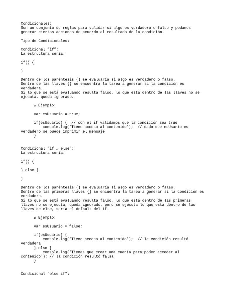 Tipos de Condicionales en Programación | PDF | Programación de ...
