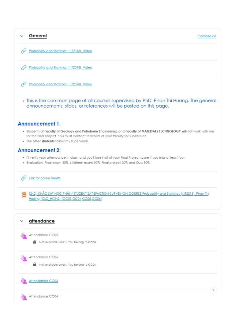 Course - Probability and Statistics (MT2013) - Phan Thị Hường (CLC - HK242) (CC03,CC04,CC05,CC06 ...