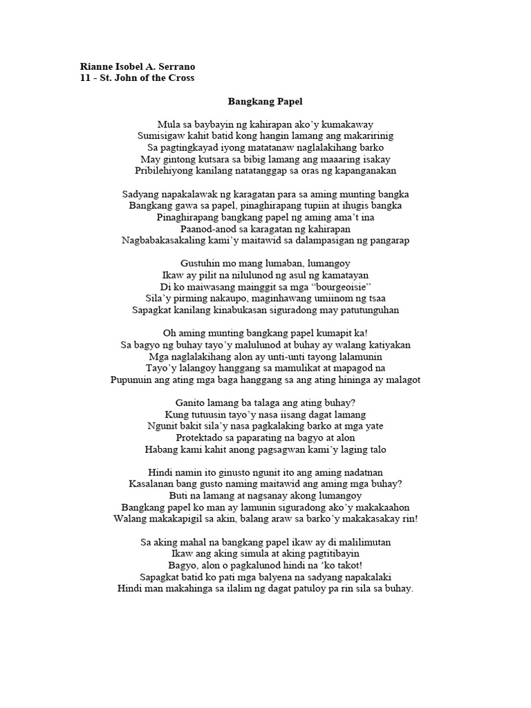 Spoken Poetry-Bangkang Papel | PDF