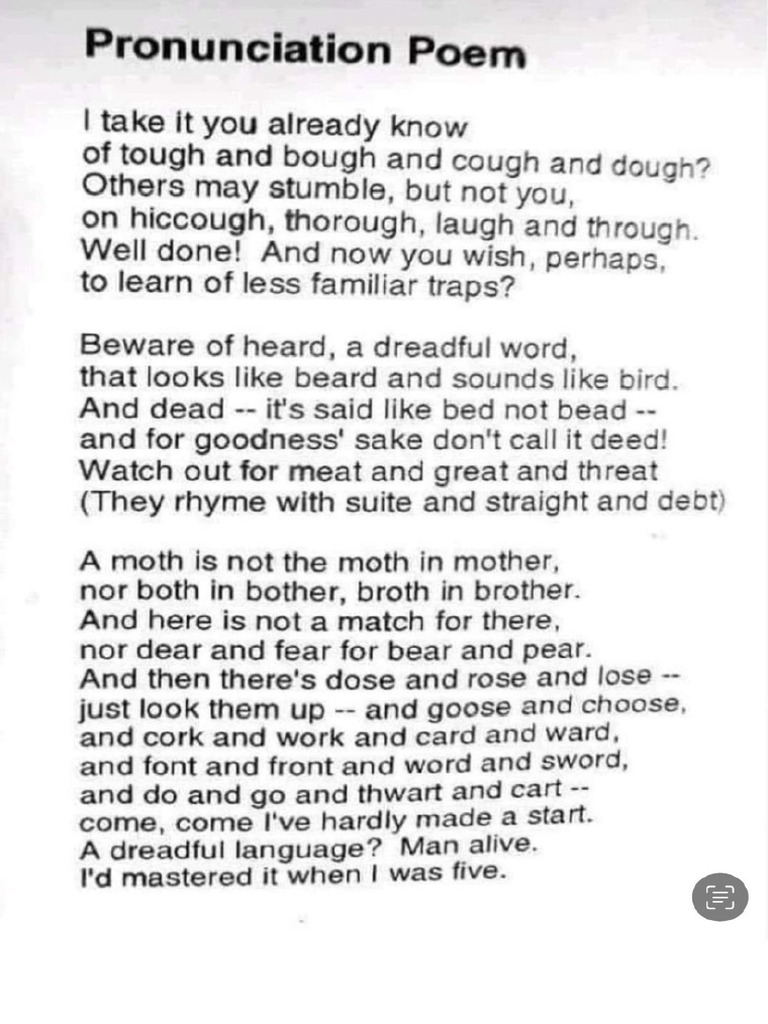 Pronunciation Poem | PDF