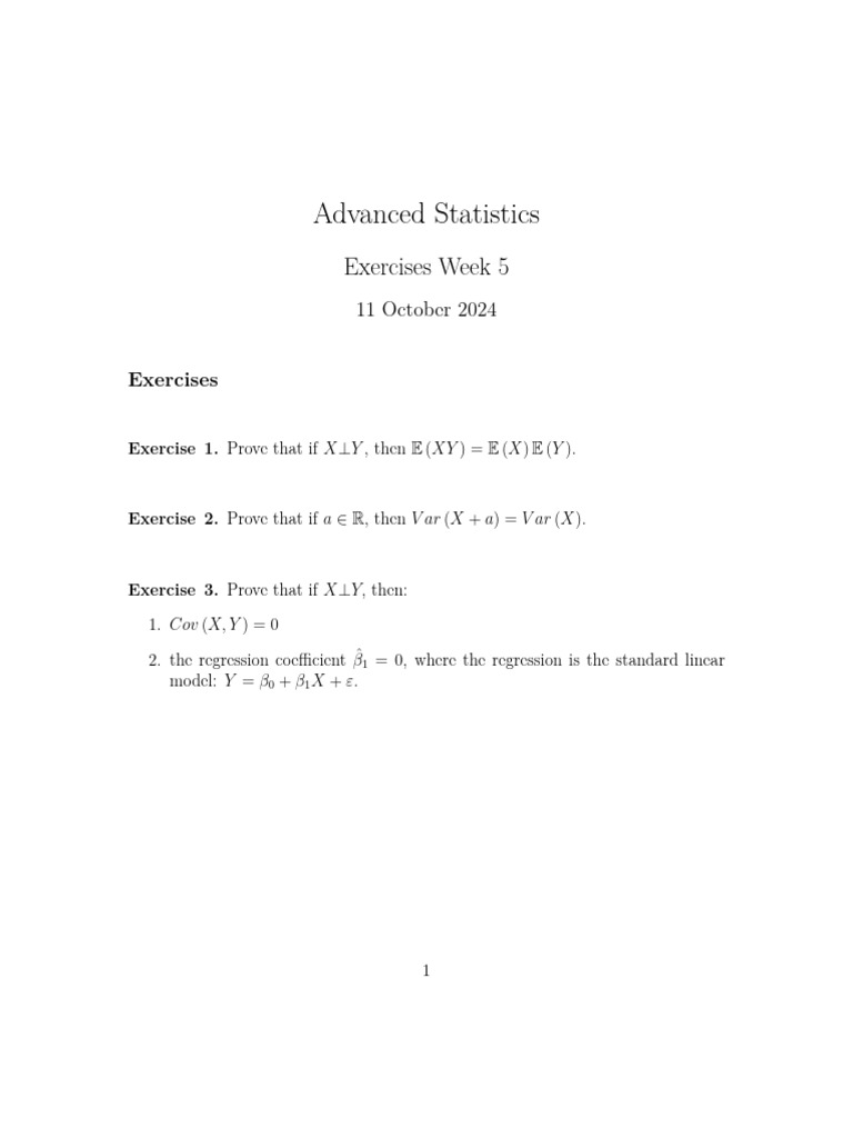 Advanced Statistics: Exercises Week 5 | PDF