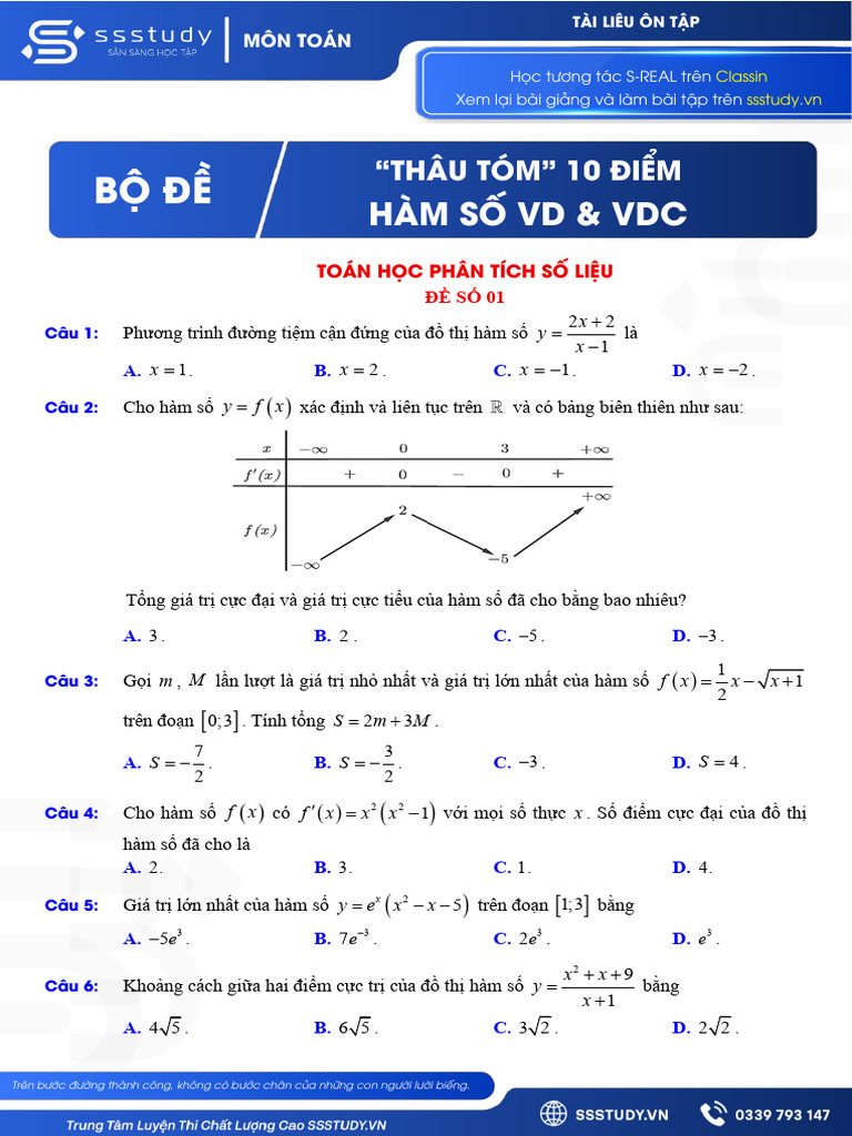 Bộ Đề Thâu Tóm 10 Điểm Hàm Số Vd & Vd | PDF