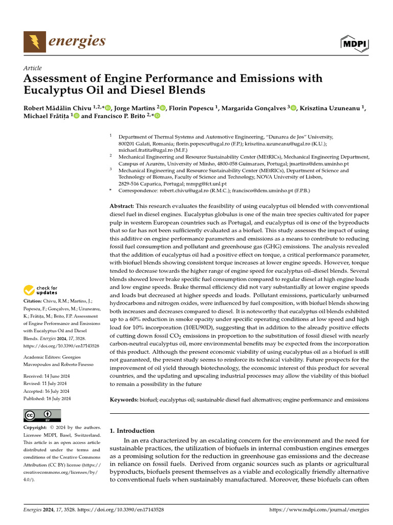 Assessment of Engine Performance and Emissions Wit | PDF | Biofuel ...