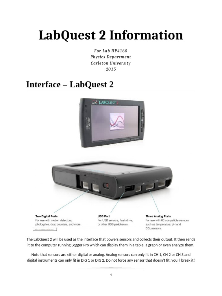 LabQuest 2 User Guide for Physics Experiments | PDF | Errors And ...