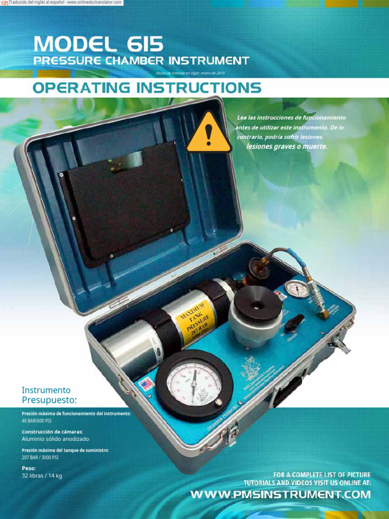 Model 615 Pressure Chamber Instrument - En.es | PDF | Agua | Tornillo