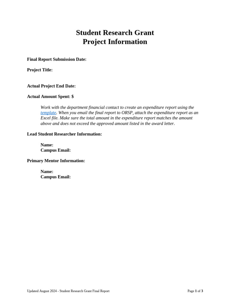 Student Research Grant - Fillable Final Report | PDF