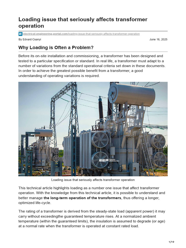 Loading Issue That Seriously Affects Transformer Operation | PDF ...