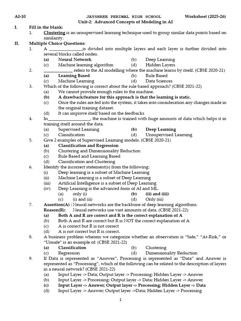 Unit-2 - Advanced Concepts of Modeling in AI - Final (Answer Key) | PDF ...