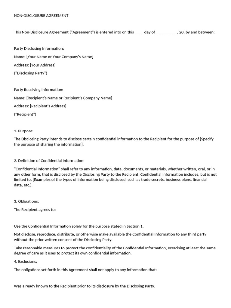 NDA Template | PDF | Non Disclosure Agreement | Justice