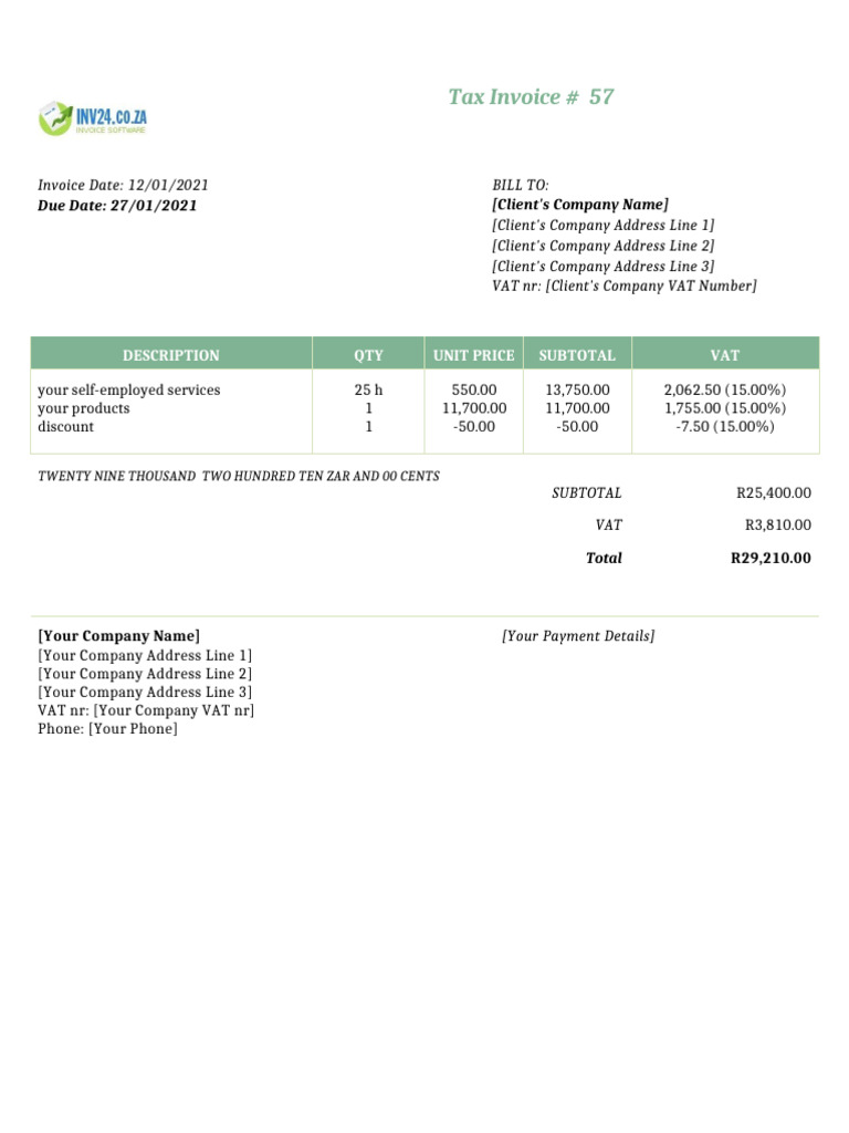Self-Employed Invoice Template Example | PDF
