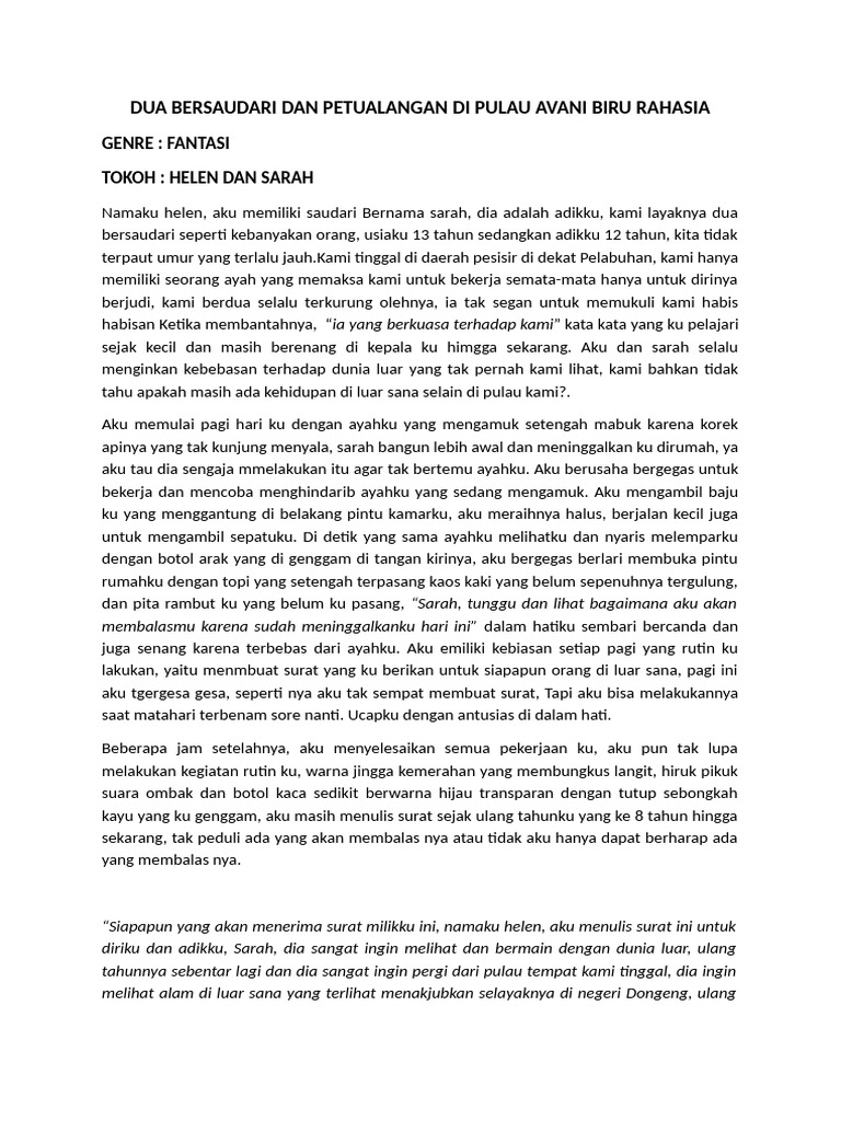 Ibnu - Dua Bersaudari Dan Petualangan Di Pulau Avani Biru Rahasia | PDF