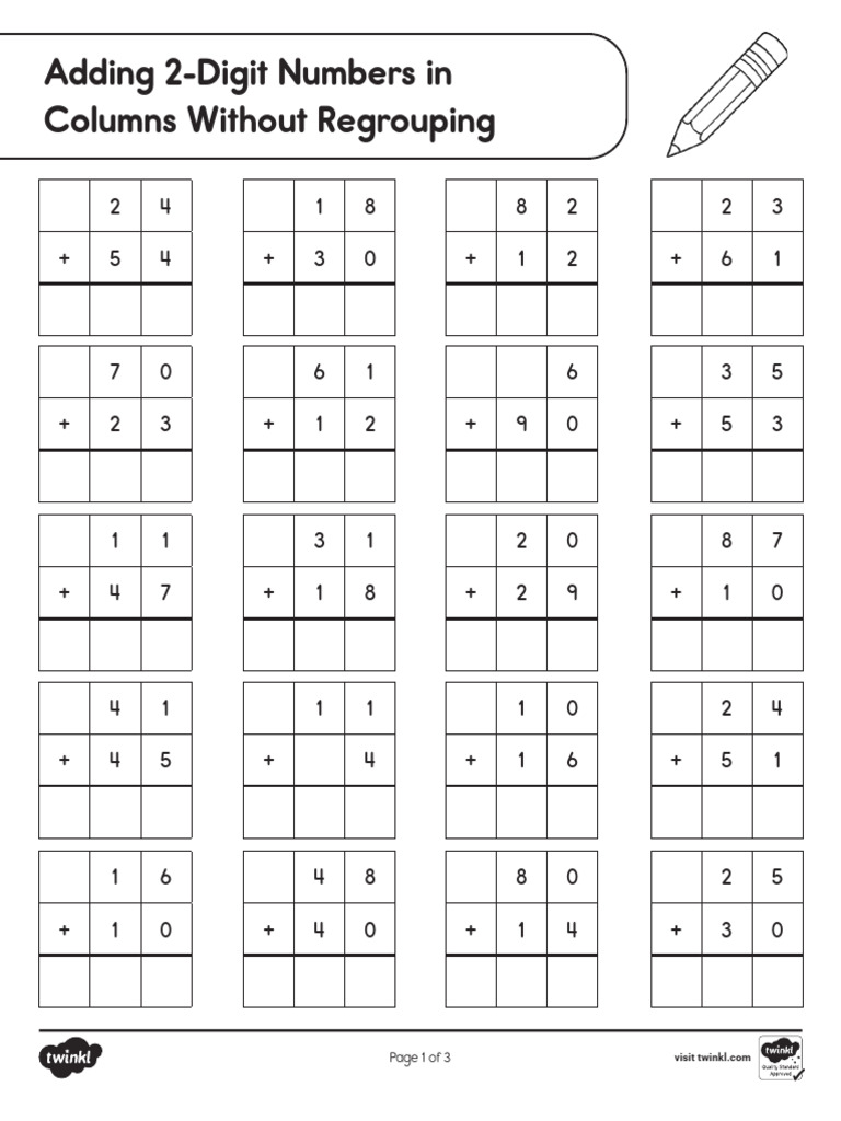 Adding 2-Digit Numbers in Columns Without Regrouping | PDF