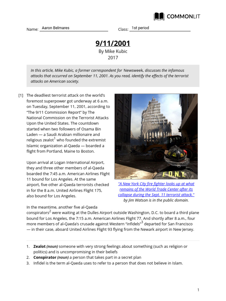 Kami Export - September 11 Reading Assignment | PDF | September 11 ...