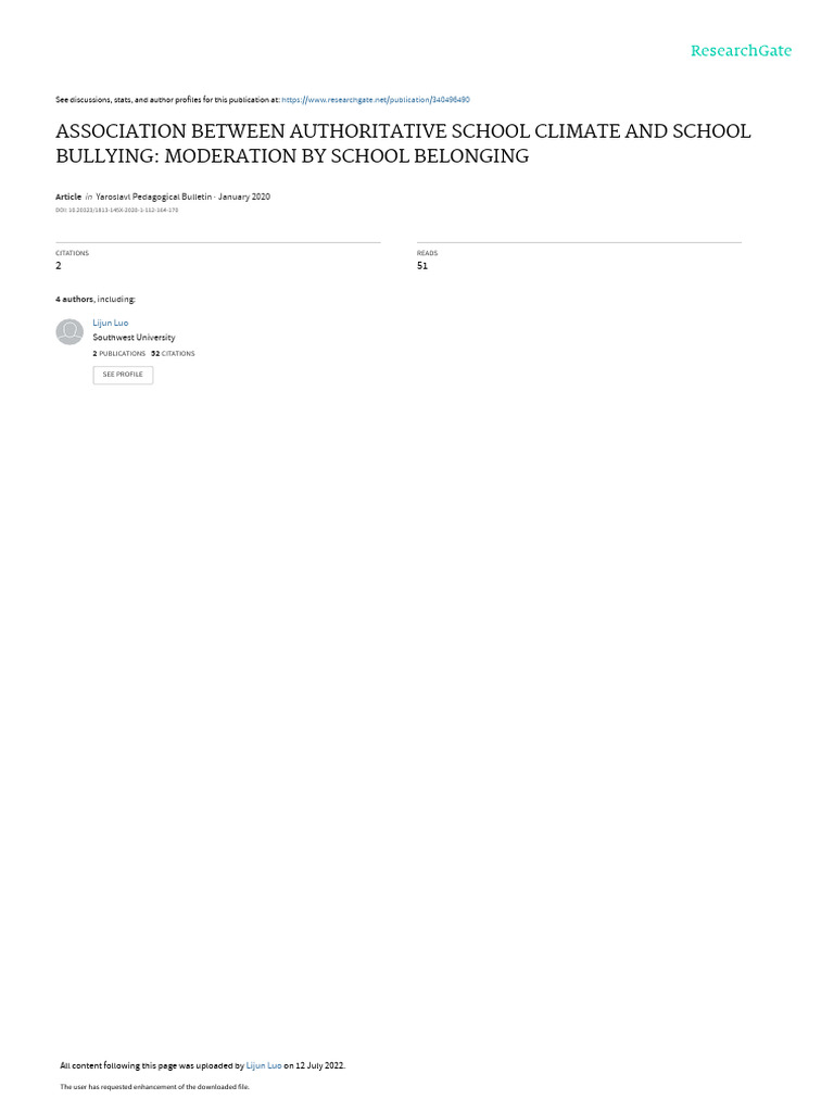 Association Between Authoritative School Climate and School Bullying ...