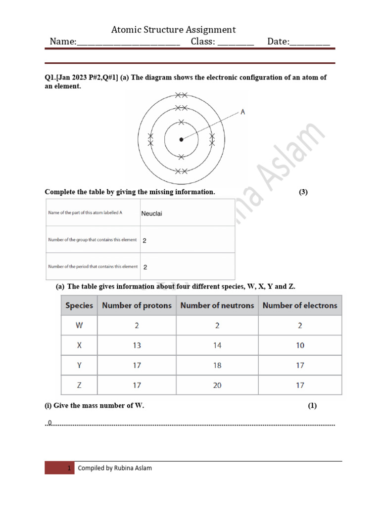 Atomic Structure Assignment Guide | PDF | Atoms | Chemical Elements