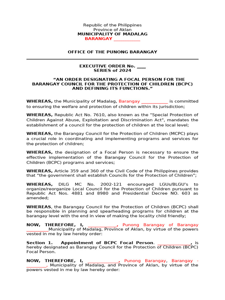 BCPC Focal Person Designation Order | PDF | Government | Justice