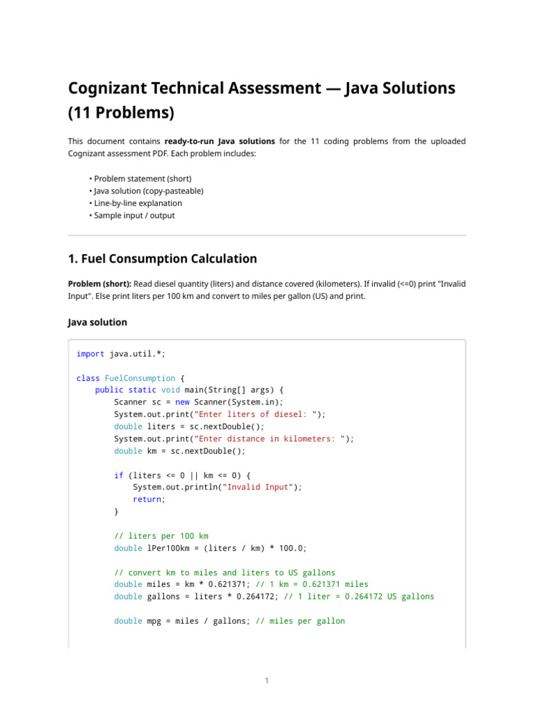 Cognizant Assessment Java Solutions | PDF | Integer (Computer Science) | String (Computer Science)