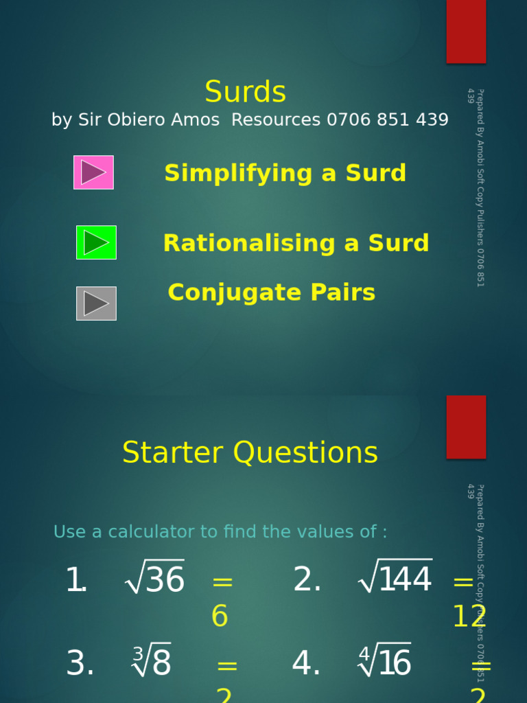 Form 3 47 Surds | PDF | Mathematical Objects | Algebra
