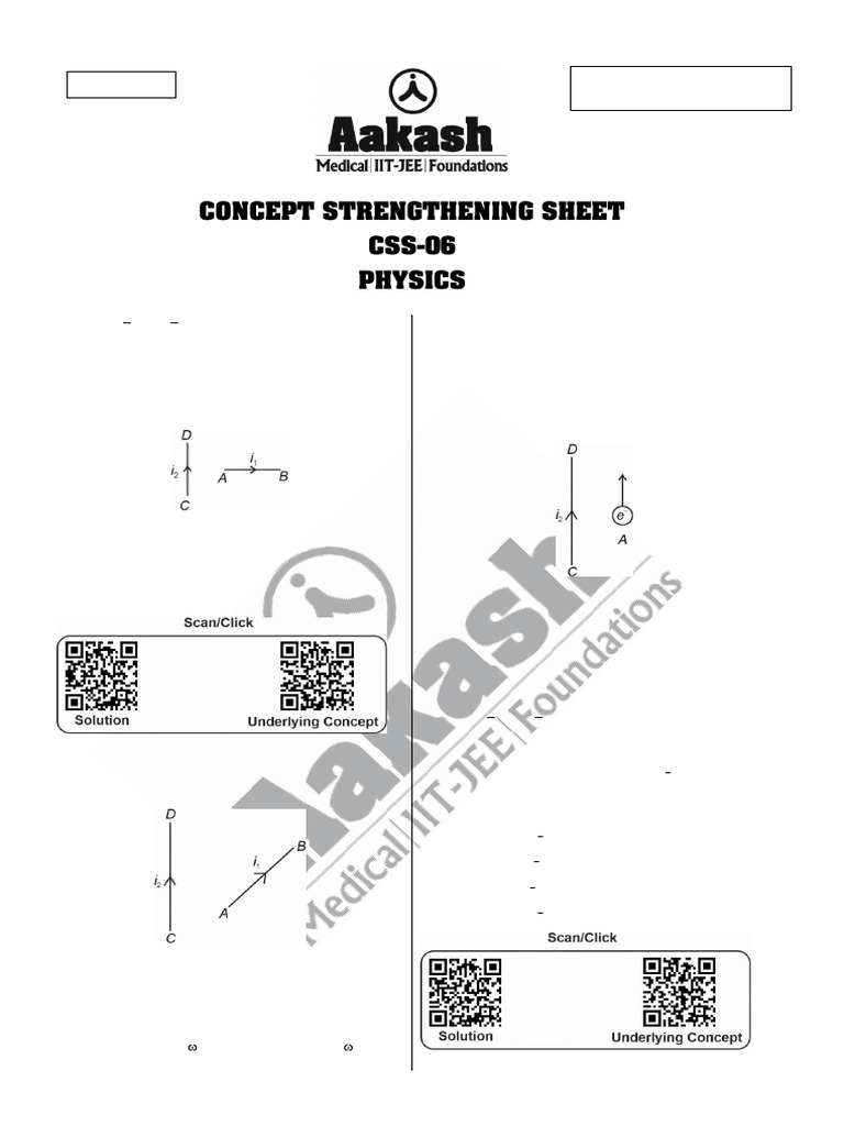 Concept Strengthening Sheet CSS 06 Based On AIATS 06 RM Physics | PDF | Magnetic Field | Waves