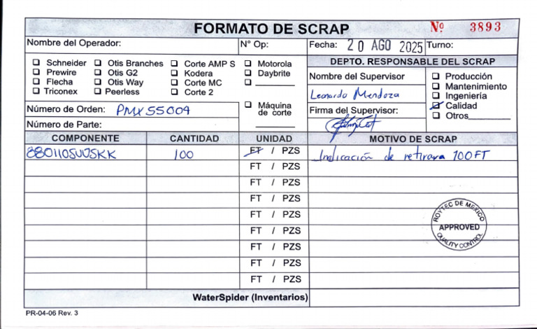 Formato de Scrap para Operaciones | PDF