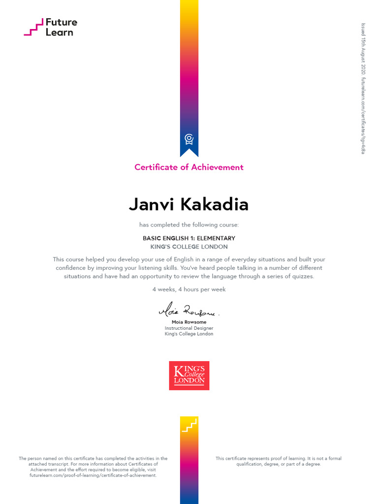 Basic-English-elementary Certificate of Achievement Tgv4c8a | PDF ...
