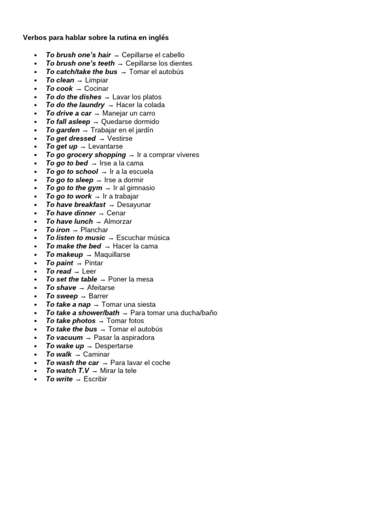 Vocabulario Rutina Diaria | PDF