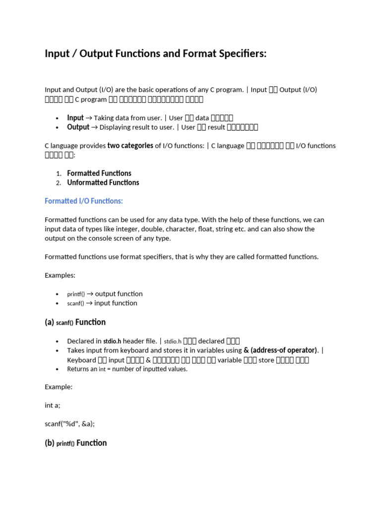 Input-Output and Format Specifiers | PDF | Computer Programming ...