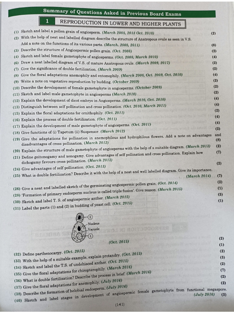 PYQ Reproduction in Plants | PDF