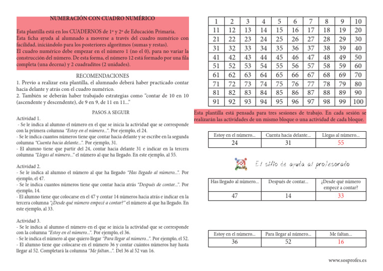 Numeración Con Cuadro Numérico | PDF