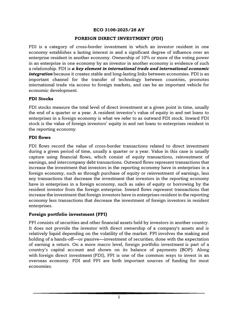 Understanding Foreign Direct Investment | PDF | Foreign Direct ...