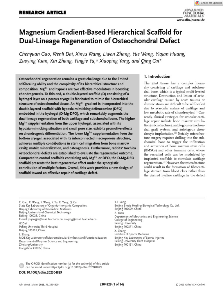 Adv Funct Materials - 2023 - Gao - Magnesium Gradient Based Hierarchical Scaffold For Dual ...