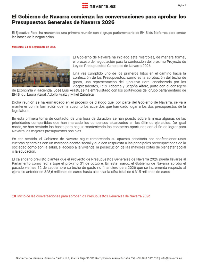 El Gobierno de Navarra Comienza Las Conversaciones para Aprobar Los ...