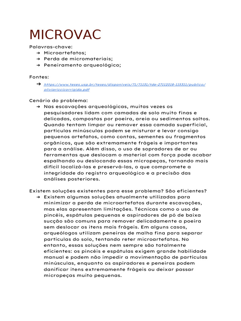 MICROVAC | PDF | Artefato (Arqueologia) | Arqueologia