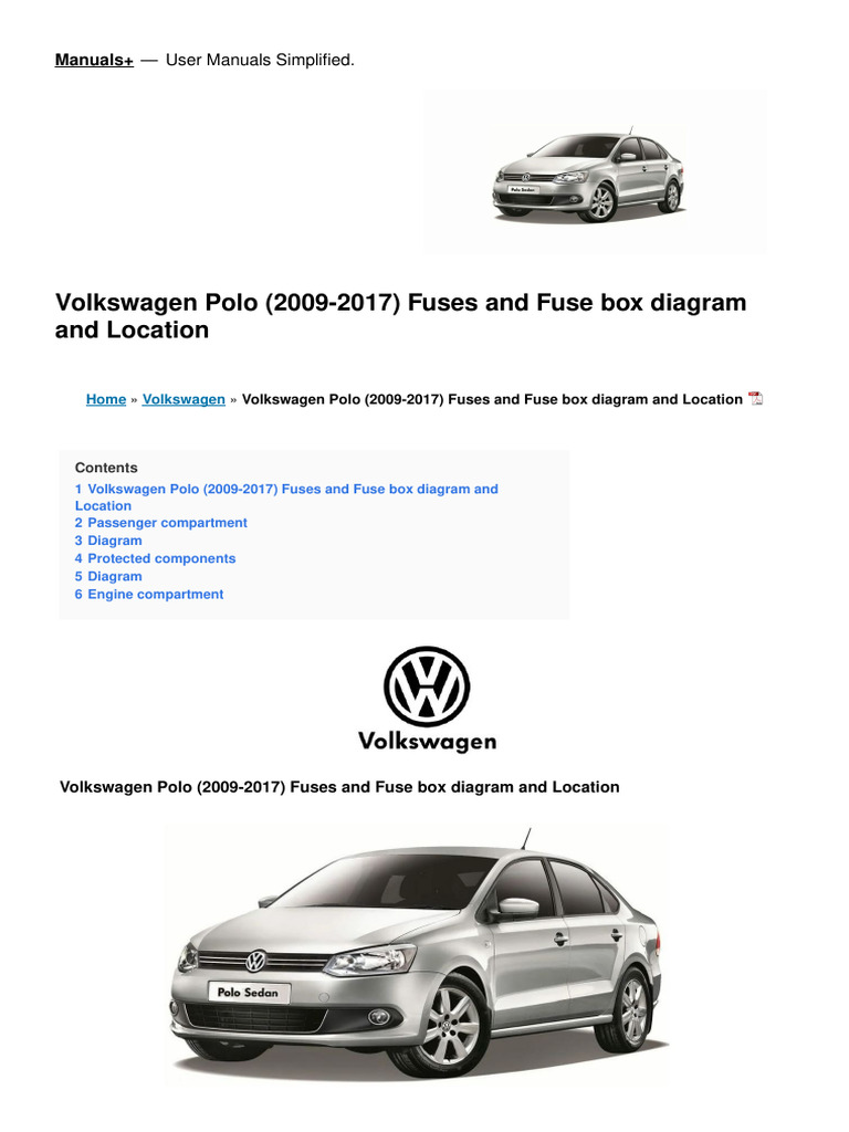 VW Polo 2009-2017 Fuse Box Diagrams | PDF | Headlamp | Relay