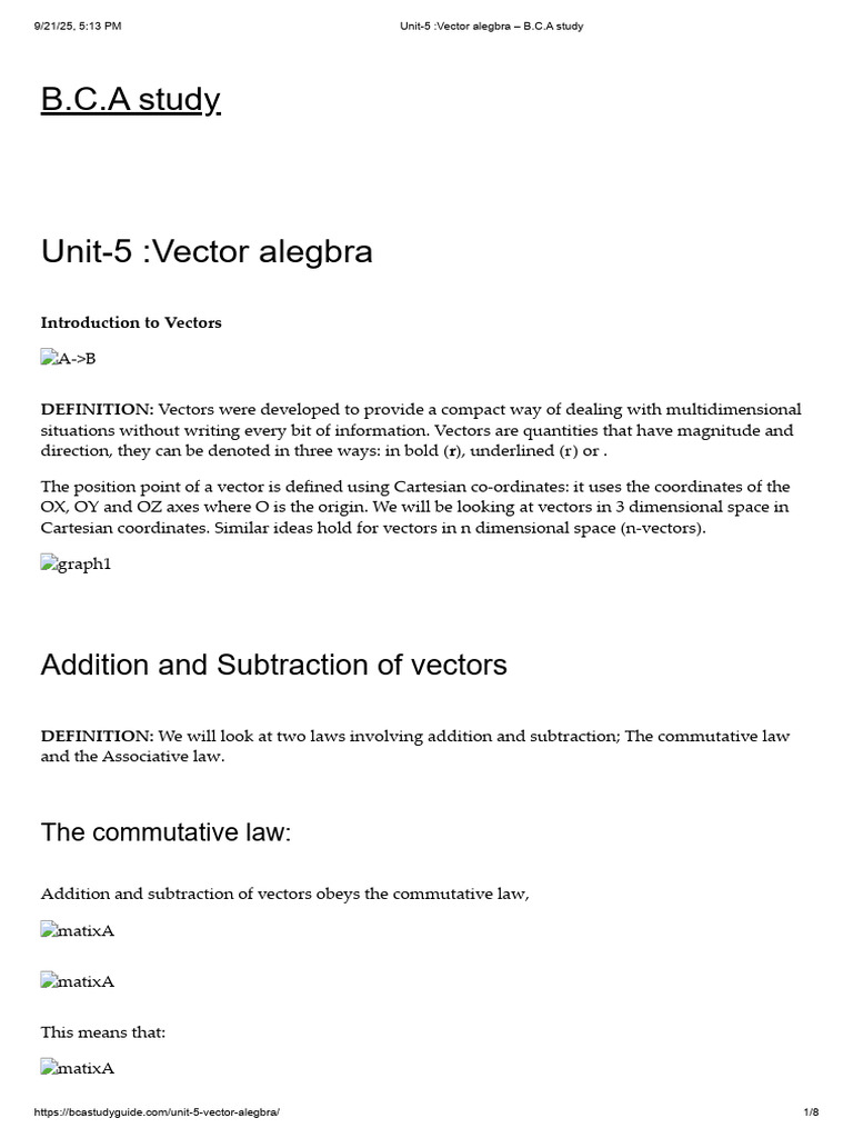 Unit-5 - Vector Alegbra - B.C.a Study | PDF | Euclidean Vector | Scalar ...