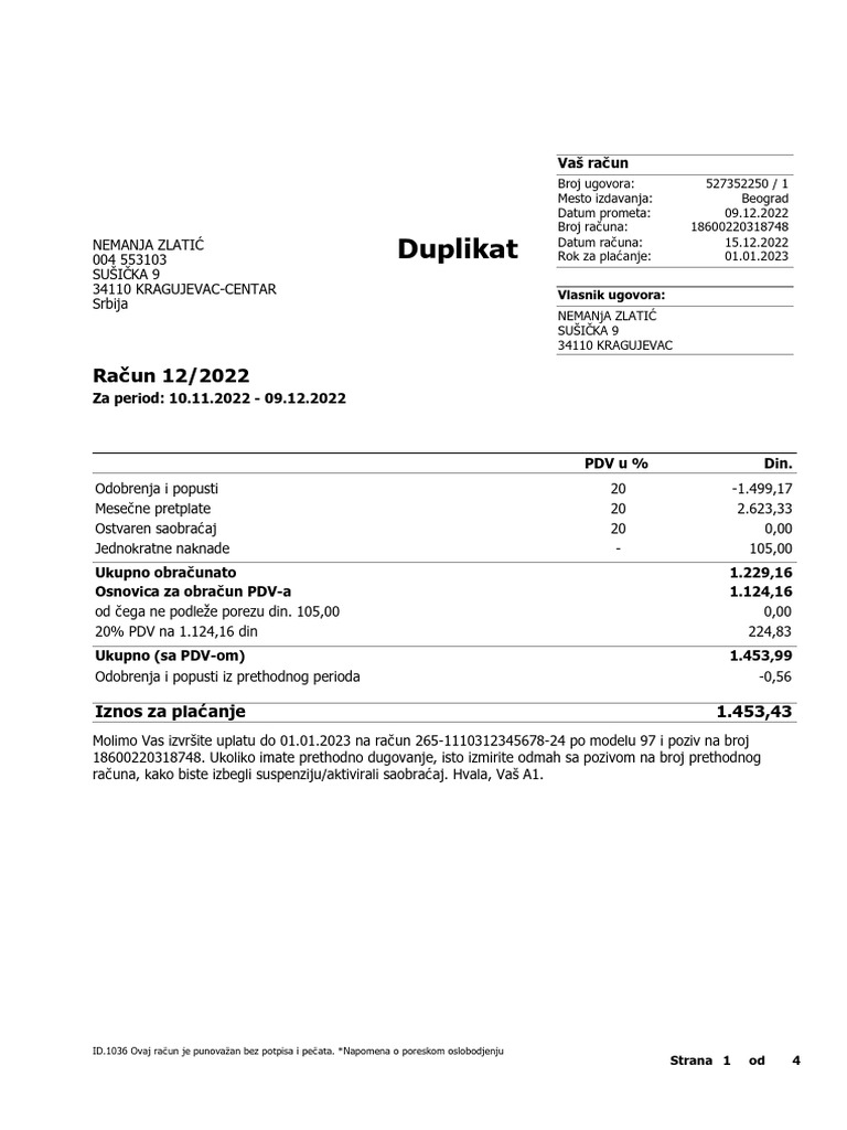 A1 Racun | PDF