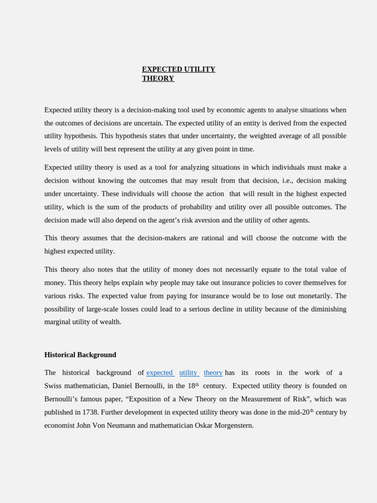 Understanding Expected Utility Theory | PDF | Utility | Risk Aversion