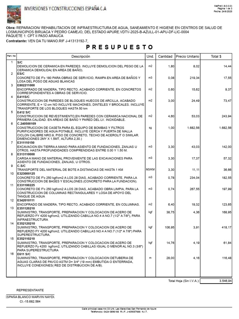 Presupuesto 4 | PDF | Saneamiento | Higiene
