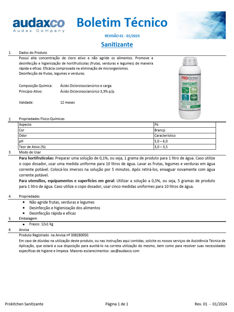 Desinfecção Eficaz de Alimentos Sanitizante | PDF | Desinfetante | Química