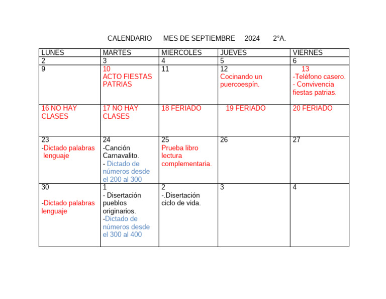 Calendario Mes de Septiembre 2024 | PDF