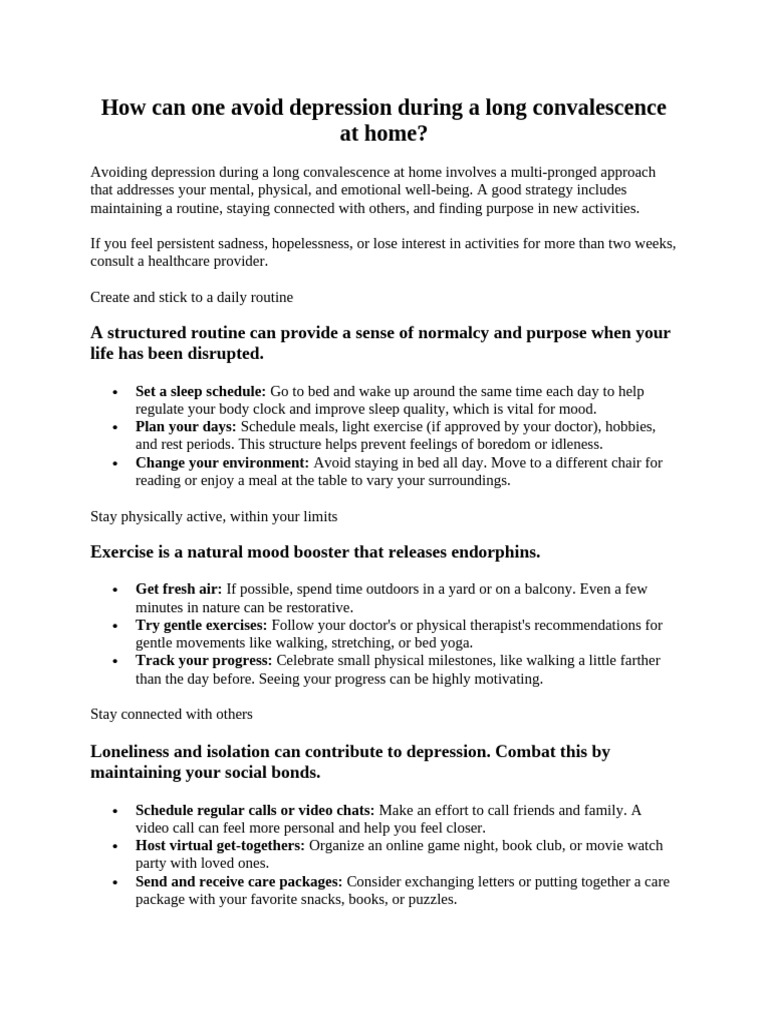 Avoiding Depression During Convalescence | PDF | Depression (Mood ...