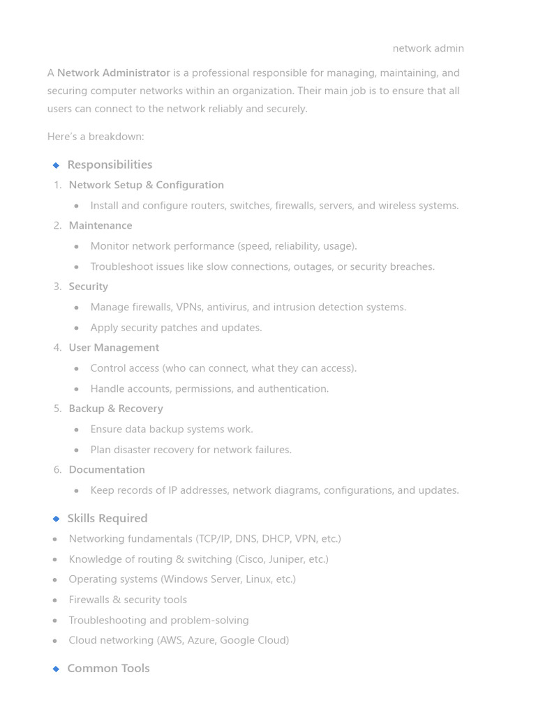 Network Administrator Role | PDF | I Pv6 | Computer Network